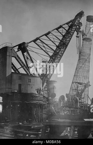Giant Crane Lift Battleship Tower at Newport News Shipbuilding Stock ...