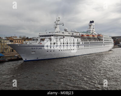 Cruise ship Astor moored at English embankment quay in St. Petersburg ...