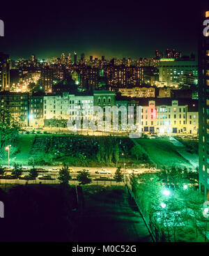 MAY 1982, New York, night overview on 3rd Avenue, stores, buildings ...