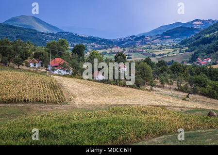 Landscape view of rural Serbian countryside with farms and towns Stock ...