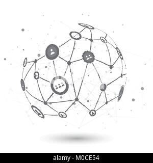 3D Social Network with Lines Grid Vector Design Concept Illustration ...