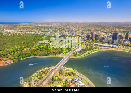 Aerial view of Perth city and highway traffic in Australia Stock Photo ...