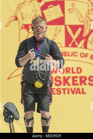 New Zealand performer Shay Horay known as the Rubberband Boy takes part ...
