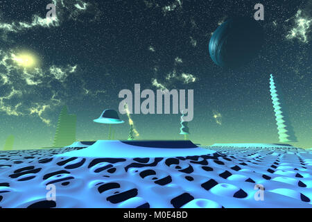 Landscape of stranger planet. 3D illustration Stock Photo - Alamy
