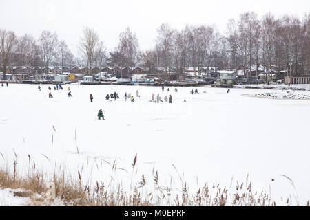 Jugla frozen lake, Riga, winter, ice and fishermans. 2018 Travel photo ...