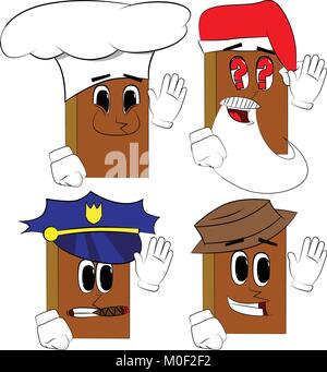 Books with waving hand. Cartoon book collection with happy faces ...