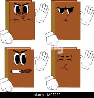 Books with waving hand. Cartoon book collection with happy faces ...