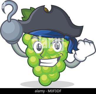 Cartoon funny grapes berry pirate captain character. Vector grape ...