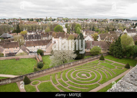 looking out over Chartres from above the labyrinth in bishops palace ...