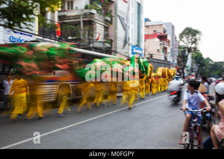 Vietnamese dragon dance during Tet Lunar New Year celebrations in Ho ...