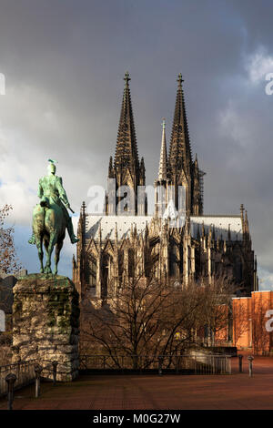 Europe, Germany, Cologne, equestrian statue Emperor Friedrich Wilhem ...