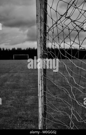 An empty football pitch with goals. (B/W Stock Photo - Alamy