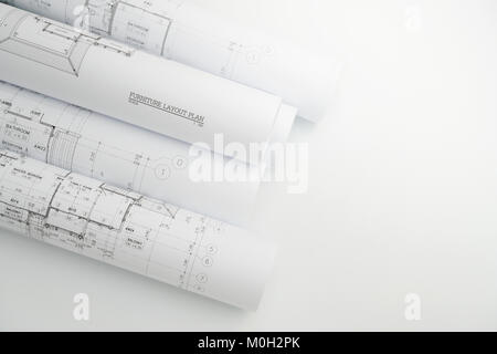 architectural drawing paper rolls of a dwelling for construction Stock ...