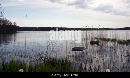 Bosarpasjön is a lake in Sweden, showing the natural landscape, water ...