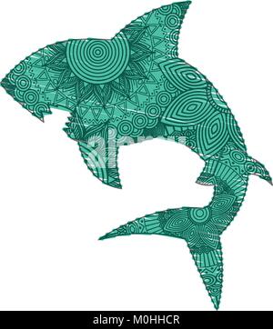 Hand drawn zentangle shark illustration. Decorative abstract doodle ...