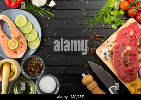 Pepper mill, garlic, lime, rosemary and thyme. Ingredients for fish ...