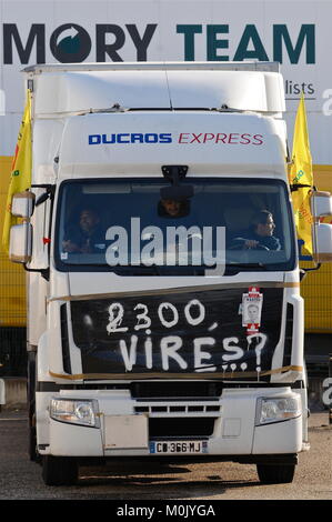 Mory-Team truck drivers on strike to protest job cuts, Corbas, France ...