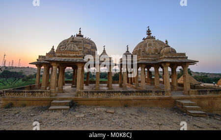 The cenotaphs of Bada Bagh at sunset, Jaisalmer, Rajasthan, India Stock ...