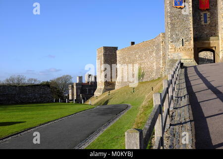 Dover Castle built by Henry 2nd in 1180. Through the battlements to ...