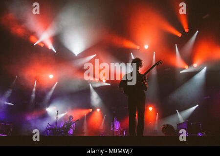 The Foals with lead singer Yannis Philippakis performing on the Pyramid ...