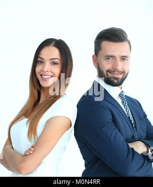 Portrait of business people back to back against white backgroun Stock ...