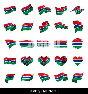 Gambia flag icon set. Gambian pennant in official colors and proportions. Rectangular, map ...