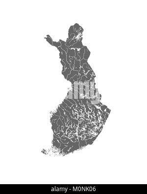 Finland lakes and rivers vector map with regions' capitals, surrounded ...