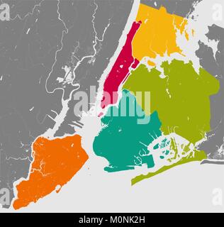 High resolution outline map of New York City with NYC boroughs. Each ...