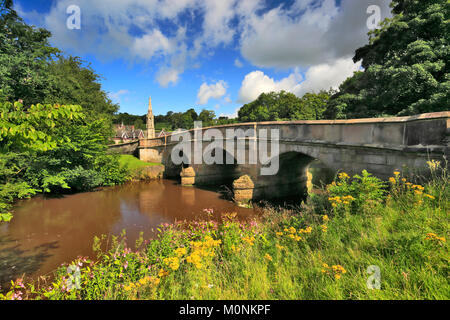 Summer, River Manifold bridge, Ilam village; Staffordshire; England; UK ...