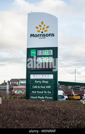 Fuel prices sign at Morrisons supermarket,Hartlepool,England,UK Stock ...