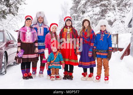 Portrait of Sami man in traditional clothing near Ivalo, a village in ...