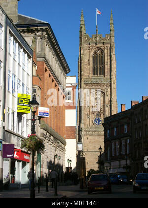 The Tower of Derby Cathedral from Iron Gate Derby UK Stock Photo - Alamy
