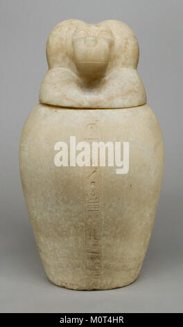 A canopic jar featuring a baboon-headed lid, representing the god Hapy ...