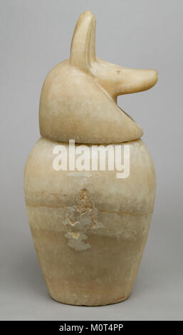 This canopic jar lid, dating to ancient Egypt, depicts the head of Hapy ...