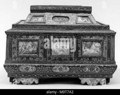 This ornate casket is a fine example of decorative metalwork, featuring ...