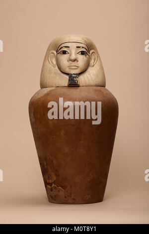 This ancient Egyptian canopic jar represents the deity Duamutef, one of ...