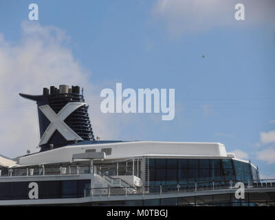 The Celebrity Eclipse cruise ship's funnel was photographed in Tallinn ...
