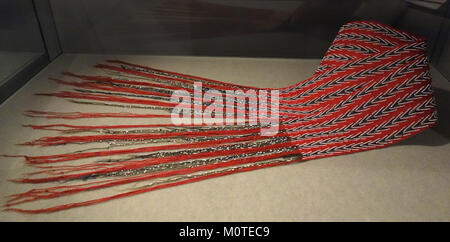 This Huron-Wendat finger-woven sash, made from wool and glass beads ...