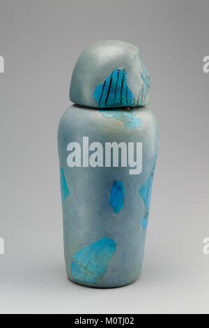 An Egyptian canopic jar with a human-headed lid representing Imsety ...