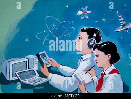 North Korean students using computers in Grand people's study house ...