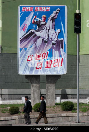 North Korean propaganda billboard with the Chollima in the street ...