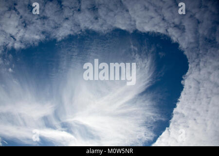 Image of rare Fallstreak holes formed in cirrocumulus and altocumulus ...