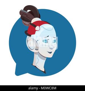 female robot vector icon isolated on transparent background, female ...