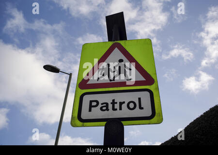 School patrol crossing warning sign and lights Stock Photo - Alamy