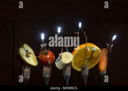 Five a day 5 fruit to provide energy power supply electricity ...