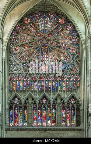 North rose window with the medieval stained-glass window representing ...