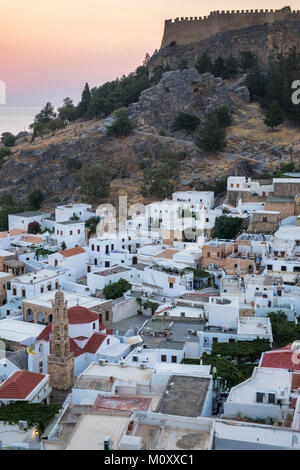 Sunrise over the Acropolis Lindos Rhodes Greece Stock Photo - Alamy