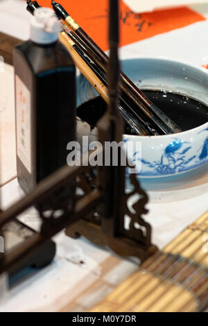 Traditional Chinese handmade utensils and vintage copper hot pot Stock ...