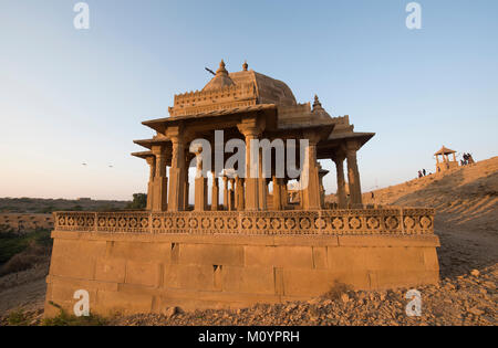 The cenotaphs of Bada Bagh at sunset, Jaisalmer, Rajasthan, India Stock ...