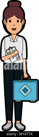 female doctor with medical order and kit vector illustration design ...